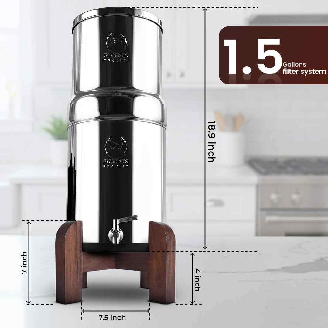 Teak Wood Wooden Water Filter Stand for Gravity Water Filters