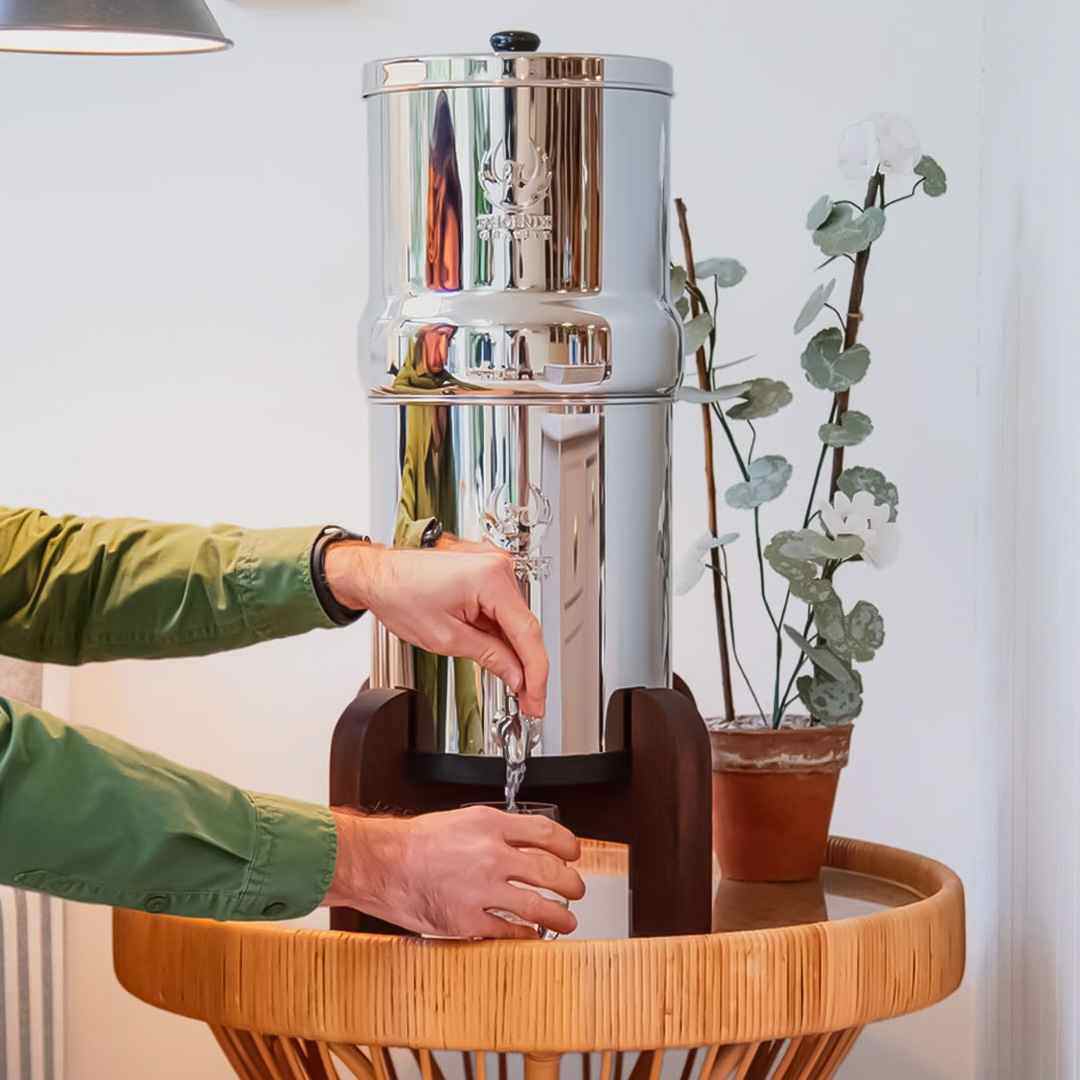 Teak Wood Wooden Water Filter Stand for Gravity Water Filters